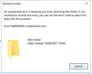 Error 0x80004005 Unspecified error on change file or folder ...